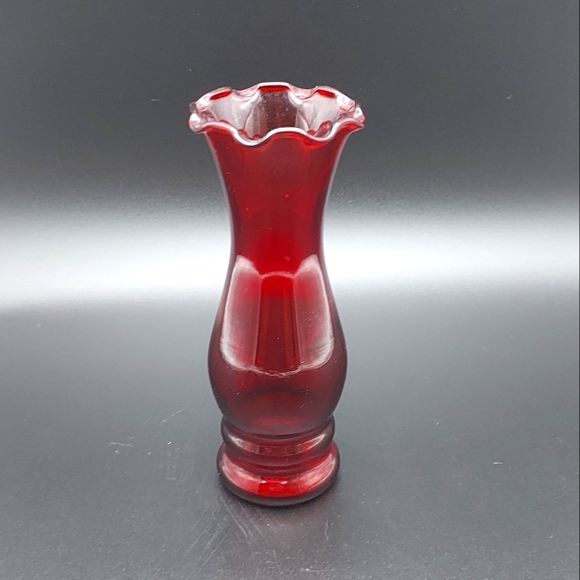 Accents | Vintage Ruby Red Glass Bud Vase Ruffled Top Solid Base | Poshmark